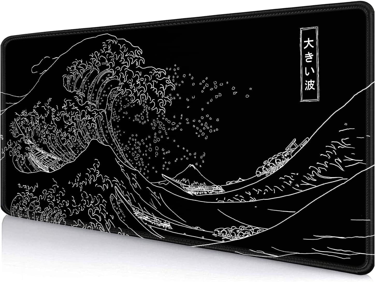 Japanese Great Wave Large Mouse Pad (35.4x15.7 in), Black Gaming Mouse ...