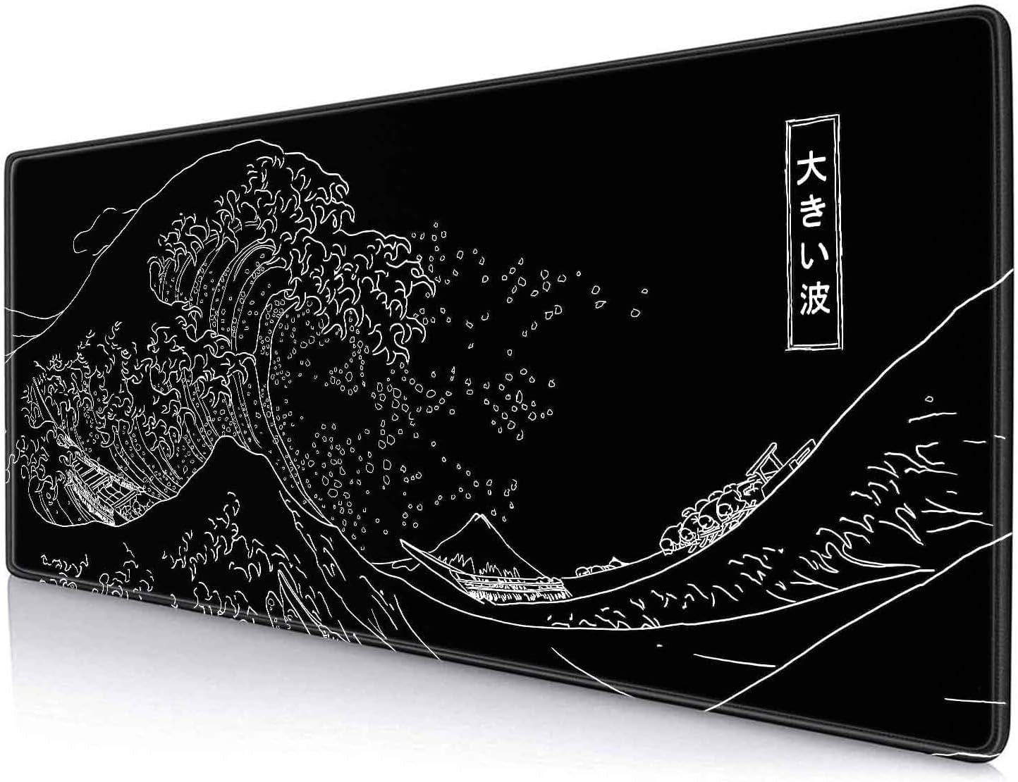 Japanese Great Wave Large Mouse Pad, Black Gaming Mouse Pad Anime XL ...
