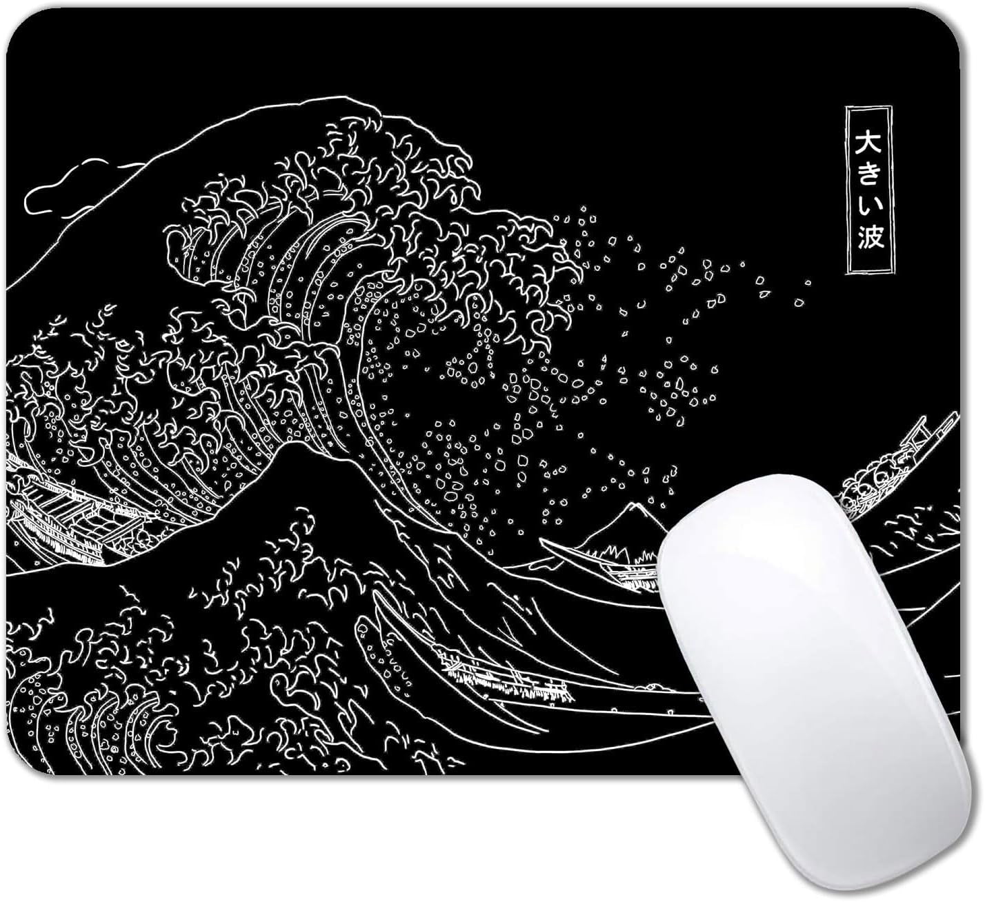 Japanese Great Wave Mouse Pad, Black Anime Gaming Mouse Pad, Kanagawa ...
