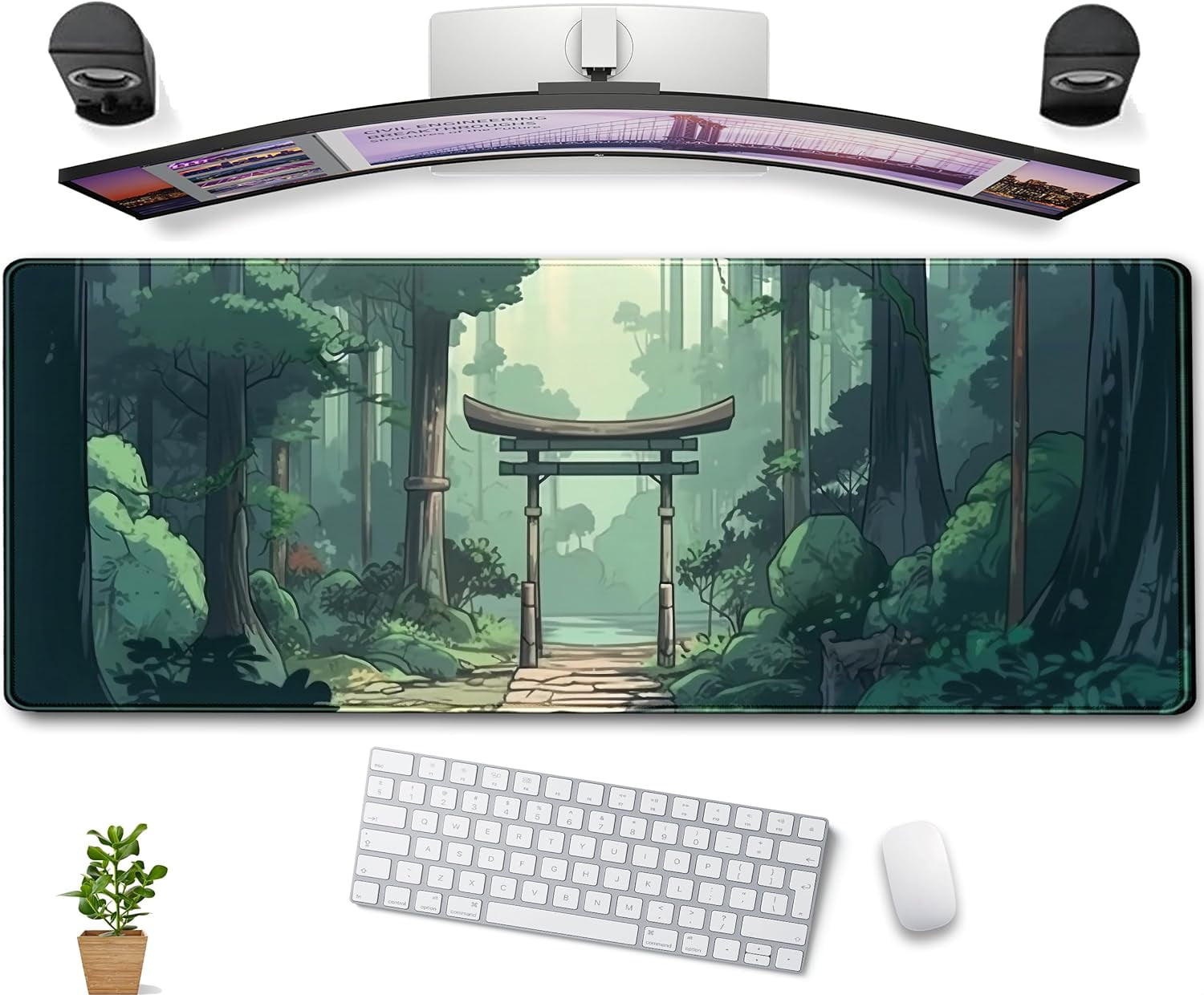 Japanese Green Forest Gaming Mouse Pad Anime Tree Woodland Desk Mat XL ...