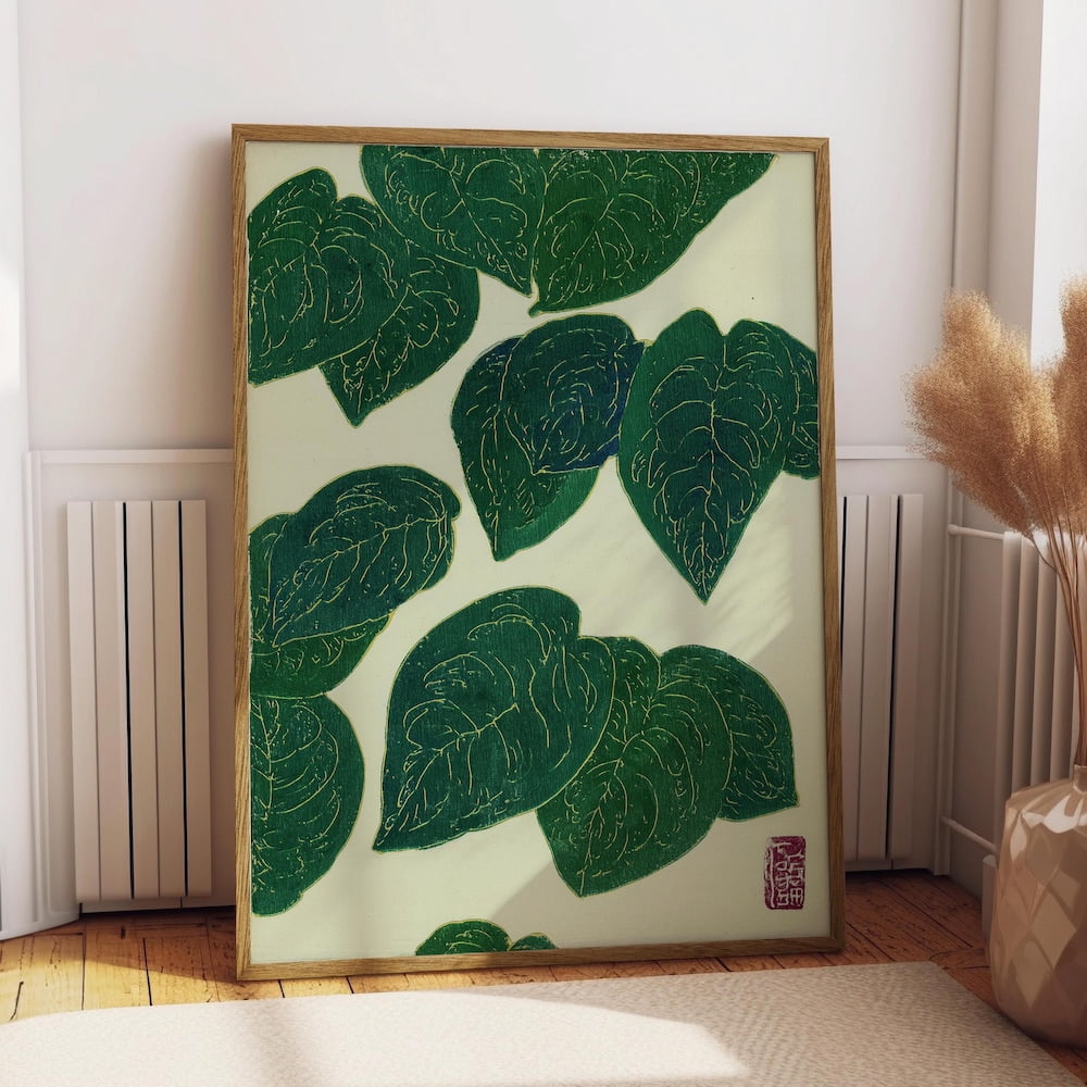 Japanese Green Leaf Print, Vintage Abstract Poster, Minimalist Nature ...