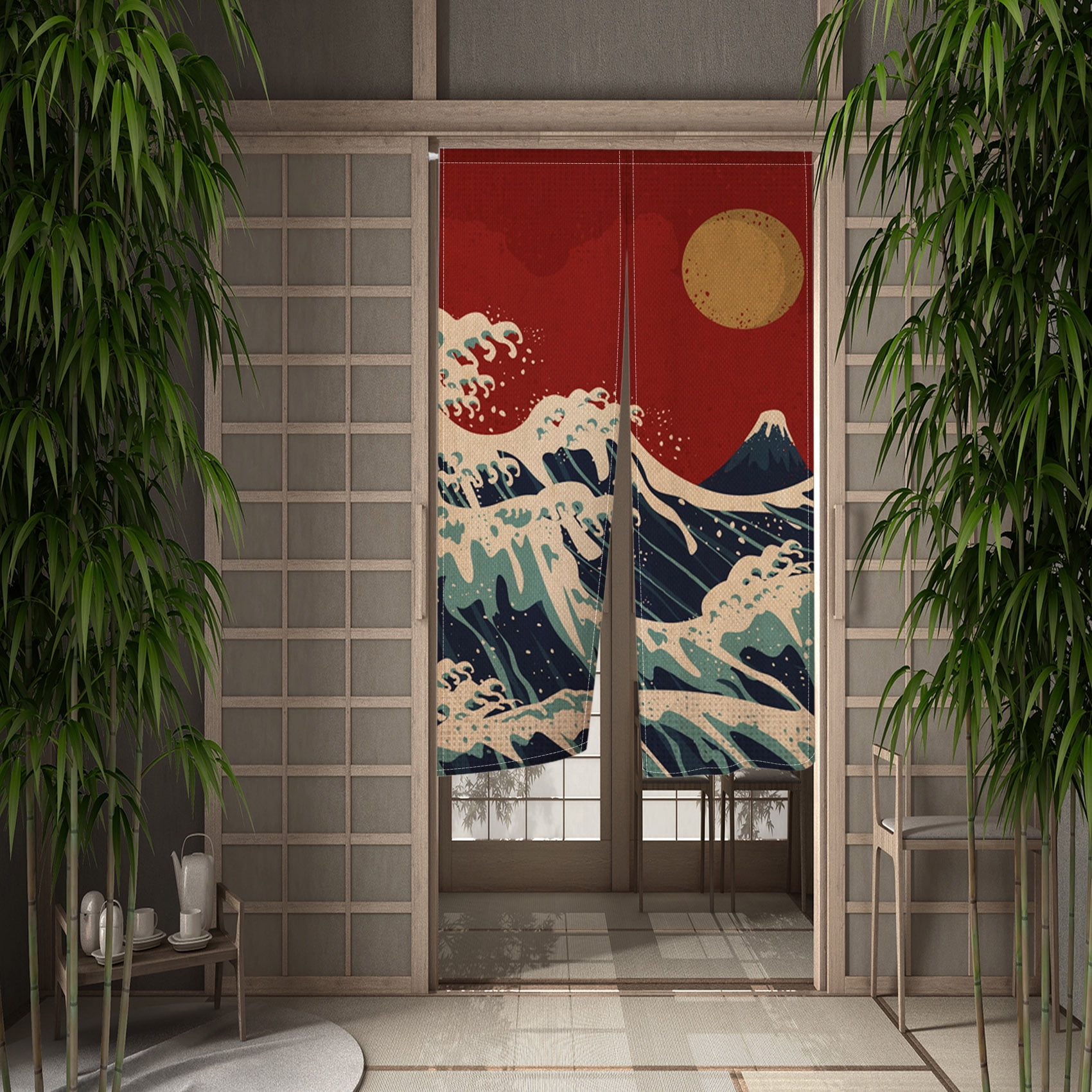 Japanese Half Curtain Door Curtain Mount Fuji Cherry Blossom Print Bedroom Restaurant Doorway ...