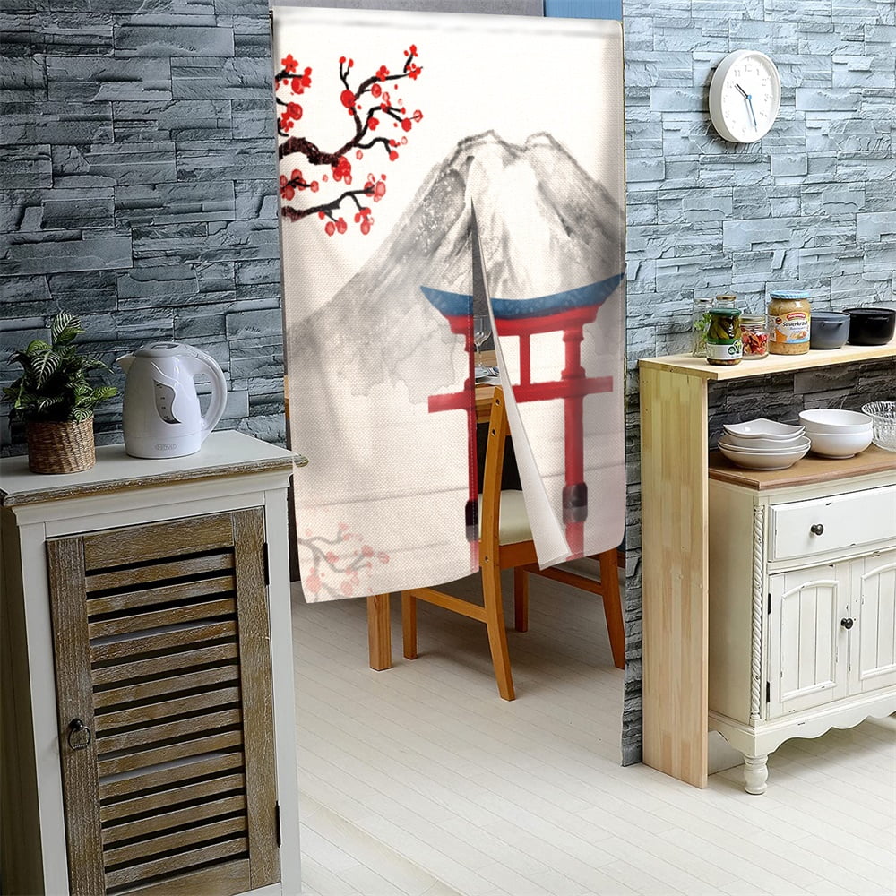 Japanese Half Curtain Door Curtain Mount Fuji Cherry Blossom Print Bedroom Restaurant Doorway ...