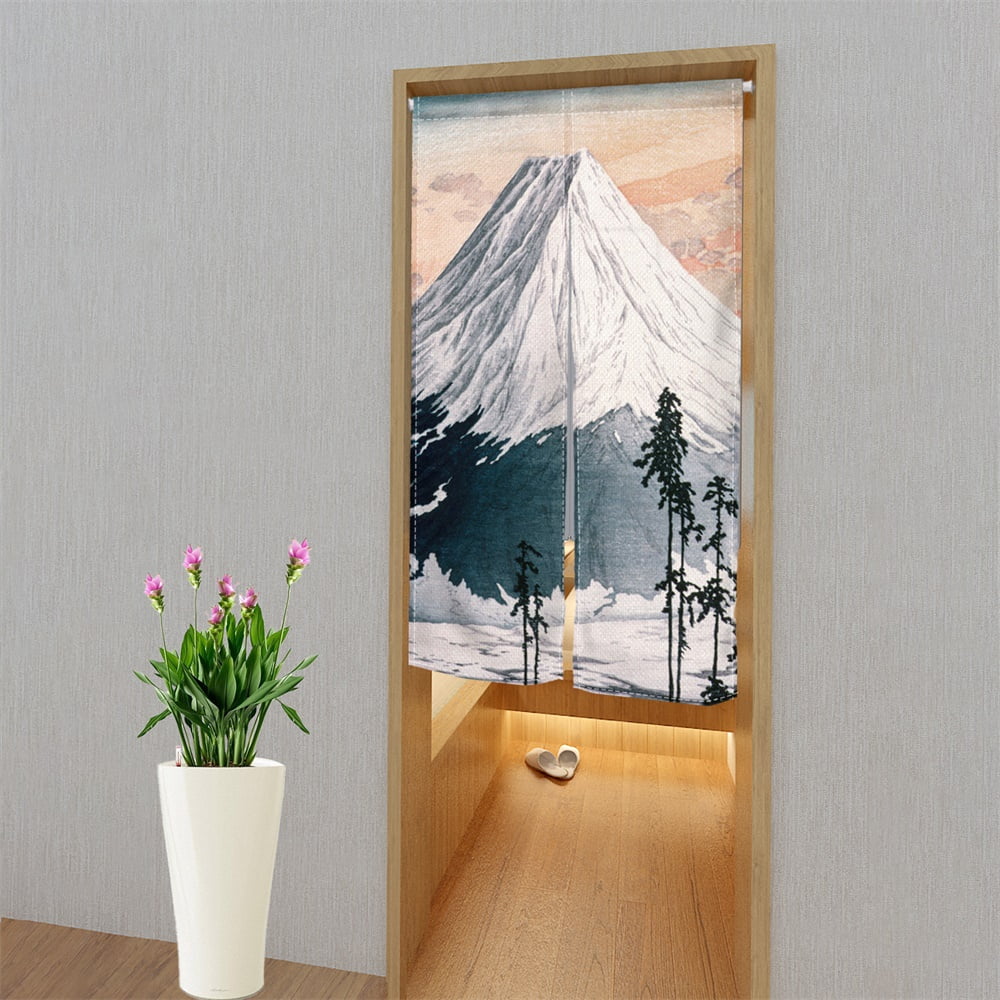 Japanese Half Curtain Door Curtain Mount Fuji Cherry Blossom Print Bedroom Restaurant Doorway ...