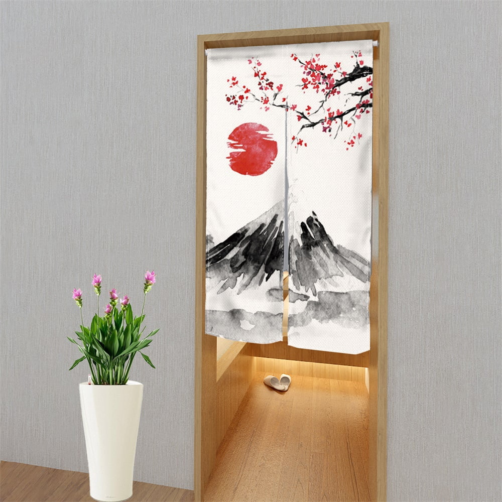 Japanese Half Curtain Door Curtain Mount Fuji Cherry Blossom Print ...
