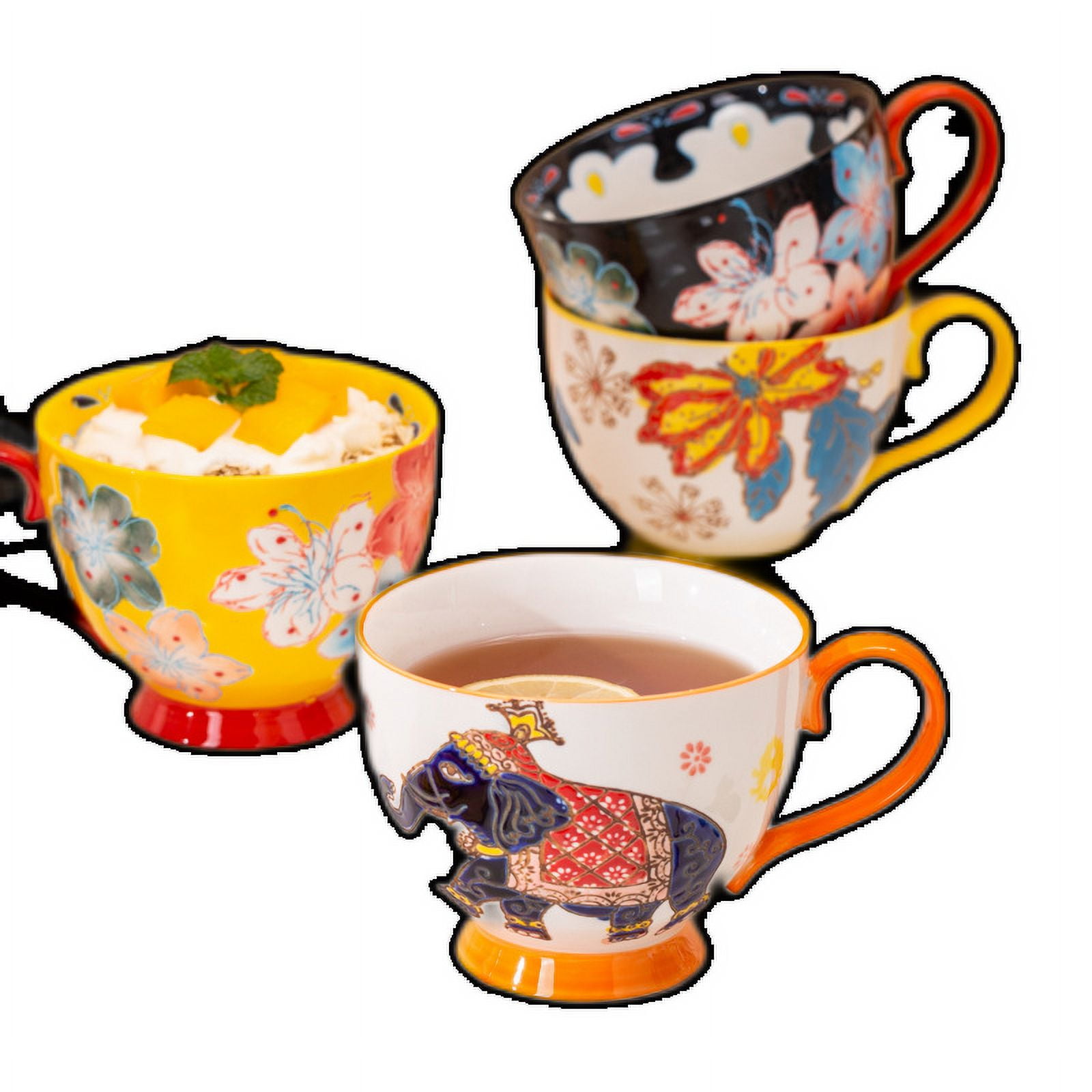 Japanese Hand-Painted Breakfast Cup, Retro Embossed Milk Cup, Large ...