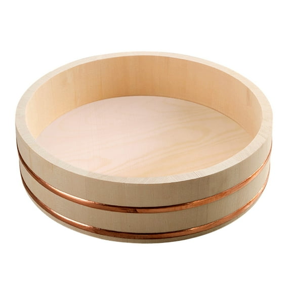 Japanese Handmade Wooden Sushi Rice Bowl with Copper Band, Traditional ...