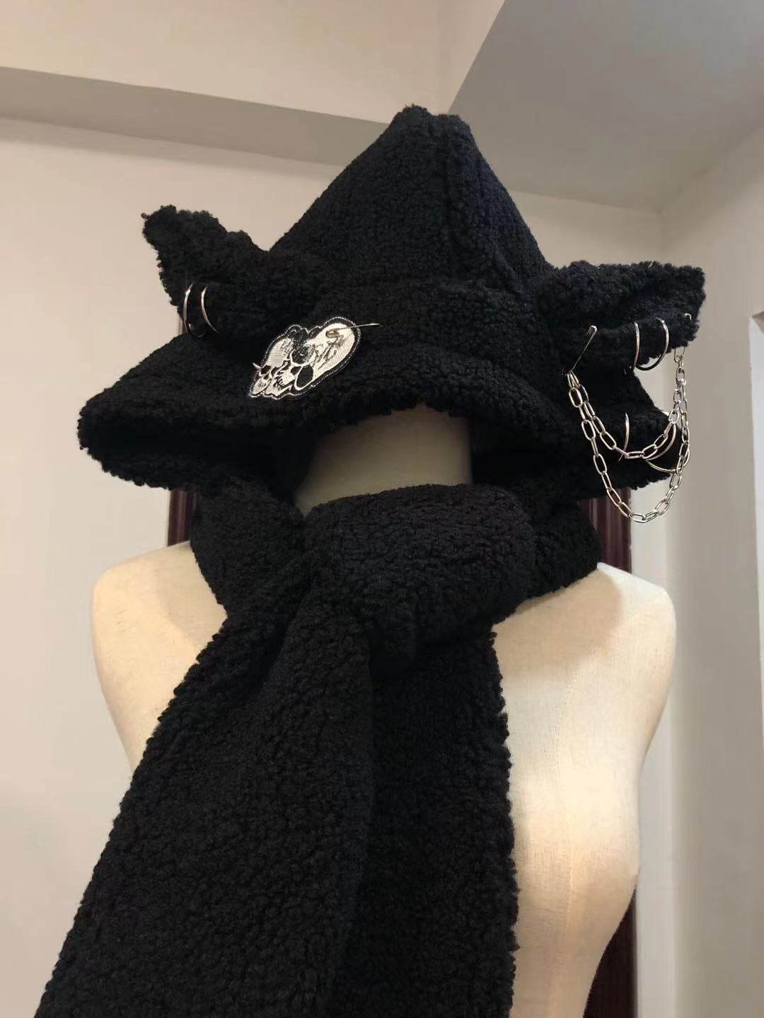 Japanese Harajuku Girls Long Rabbit Ear Hat Gothic Black Cross Chain ...