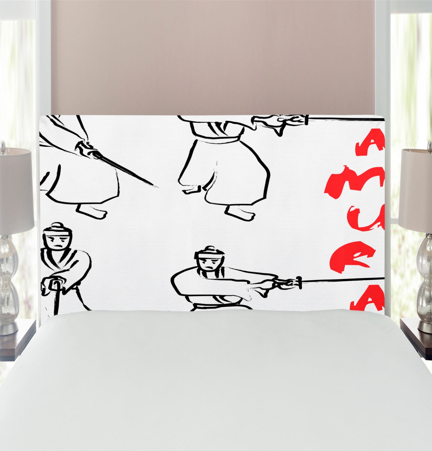 Japanese Headboard, Fight of Samurai with Katana on White Background ...