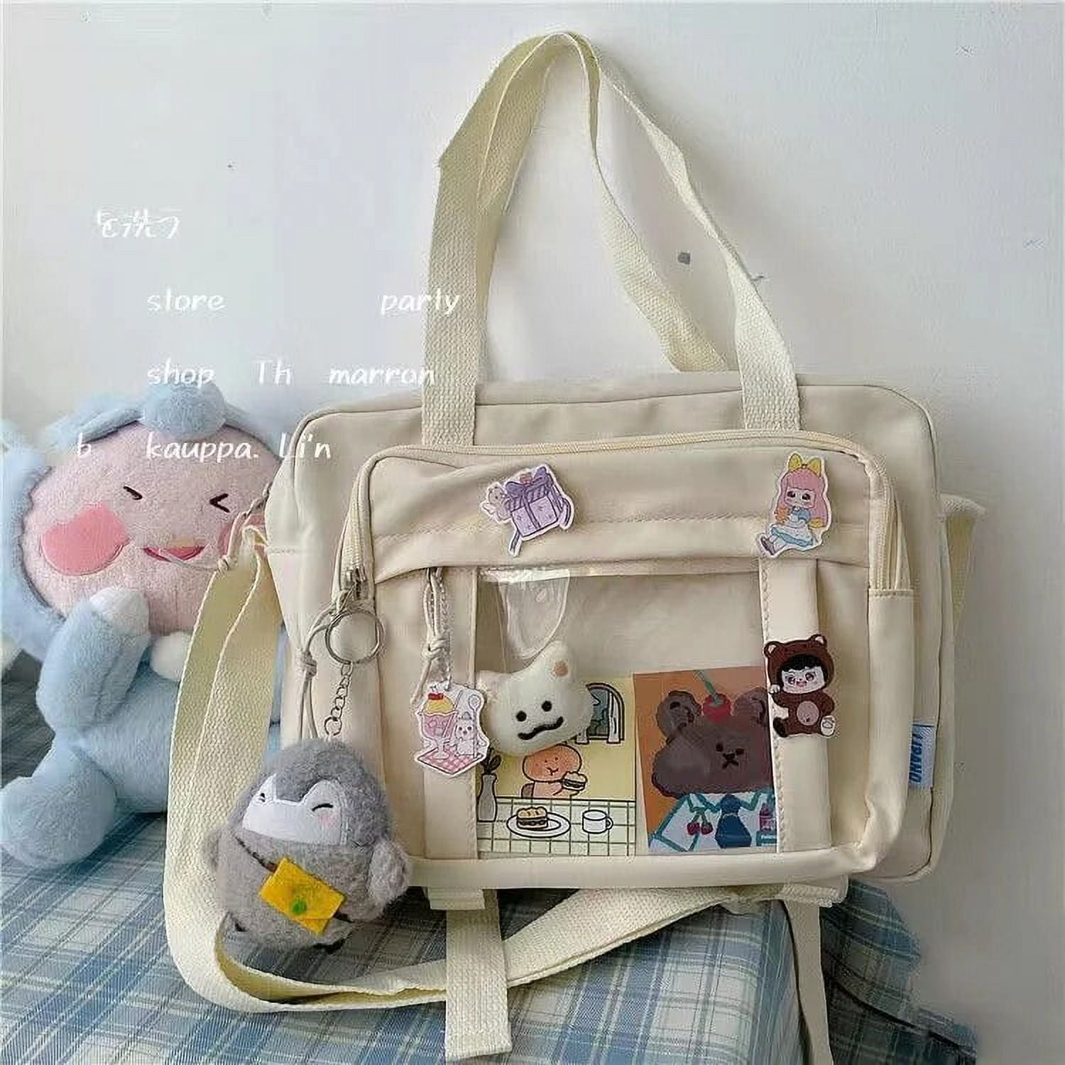 Japanese High School Girls Crossbody Bags Nylon Book Bag Transparent ...