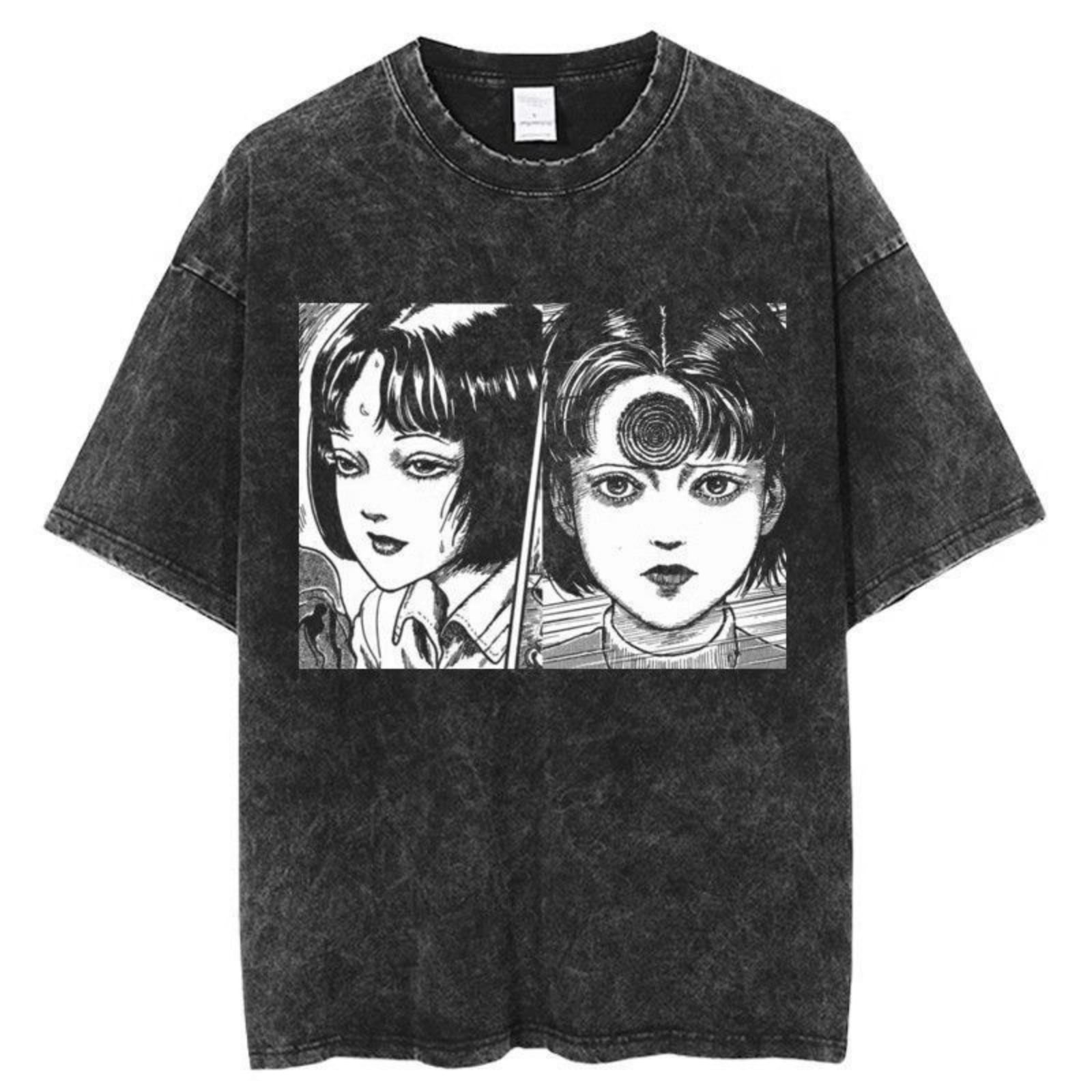 Japanese Horror Manga Tomie Graphic T-Shirt Acid Washed Retro Y2k Top ...