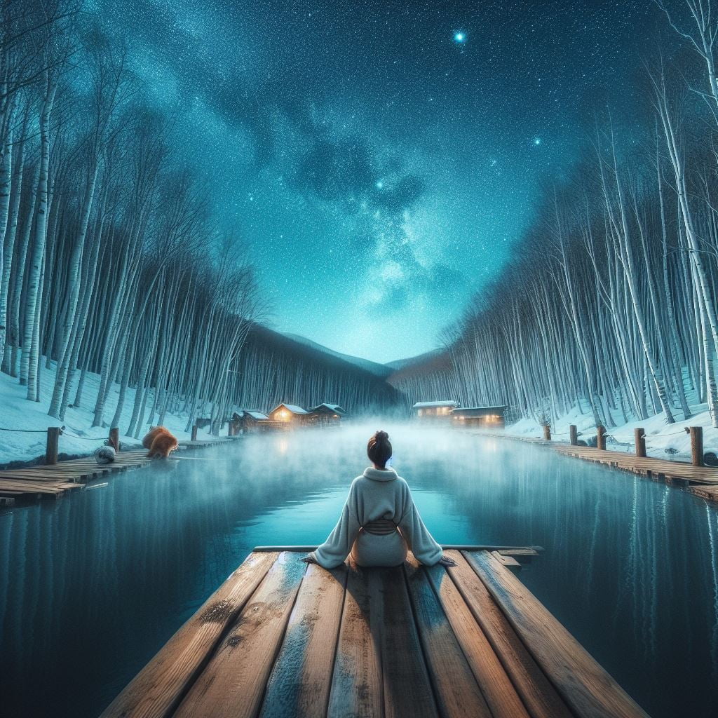 Japanese Hot Springs at Night Digital Photograph - 12" x 18" Art Print ...