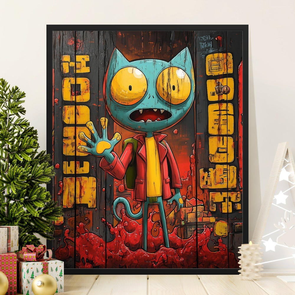 Japanese Inspired Fun Cat Character Poster, Vibrant Cartoon Wall Art ...
