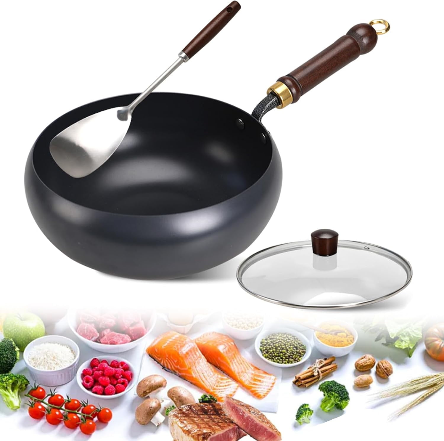 Japanese Iron Pan with Lid, Hand-Forged Uncoated Nonstick Frying Pan, 9 ...