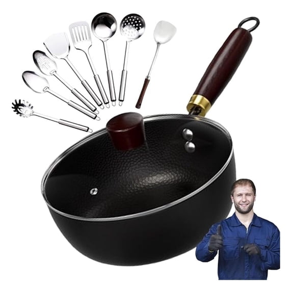 Japanese Iron Pan, Uncoated Iron Pan, 9.45 Inch Hand-Forged Non-Stick ...