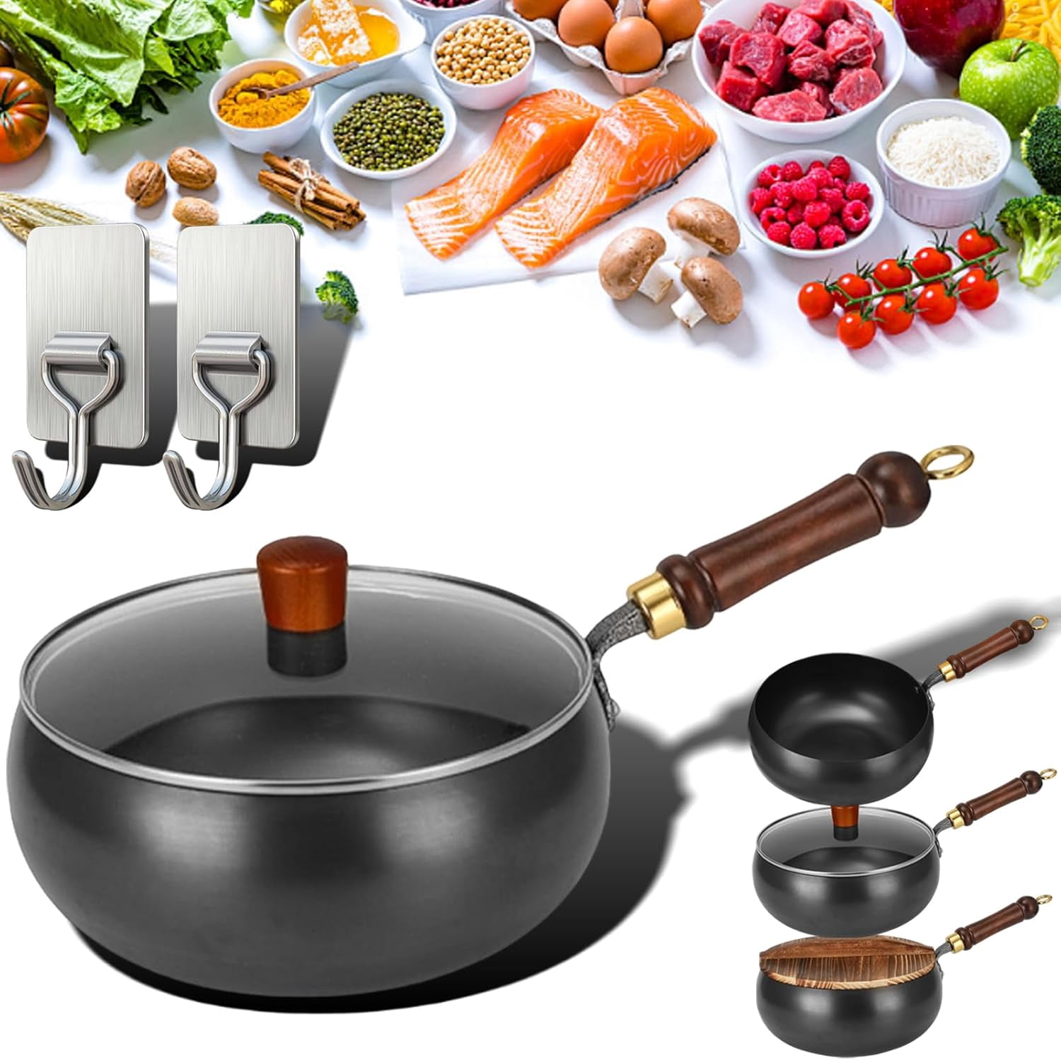Japanese Iron Pot with Lid, Heavy Duty Uncoated Iron Wok, Deep Frying ...
