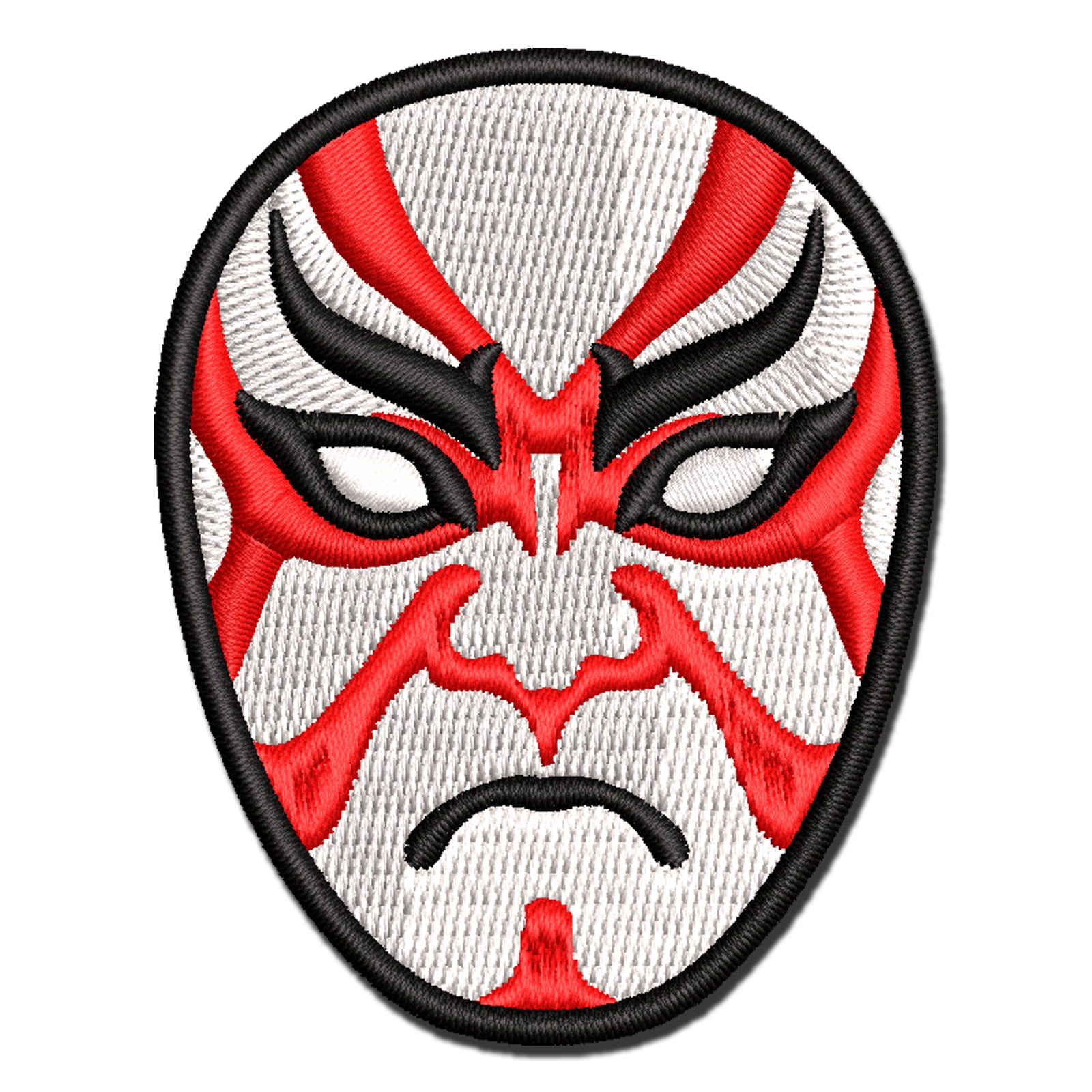 Japanese Kabuki Opera Mask Applique Multi-Color Embroidered Hook & Loop ...