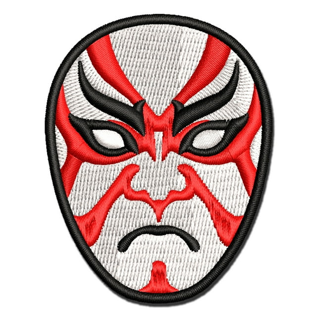 Japanese Kabuki Opera Mask Applique Multi-Color Embroidered Iron-On ...