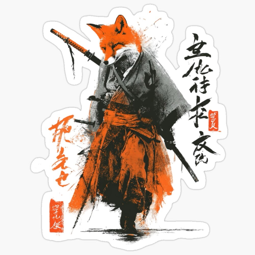 Japanese Kanji Samurai Fox Stickerphone Decal Water Bottle Stickers ...