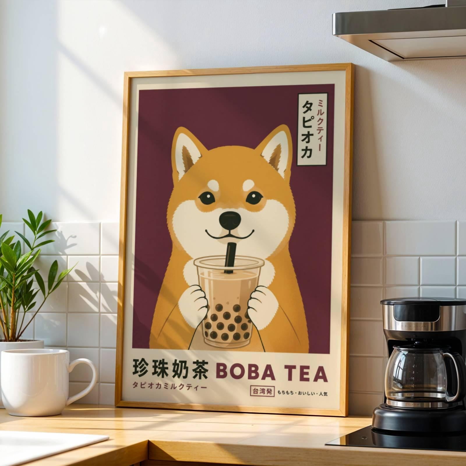 Japanese Kawaii Shiba Boba Tea Art Print Purple Drink Dog Illustration ...