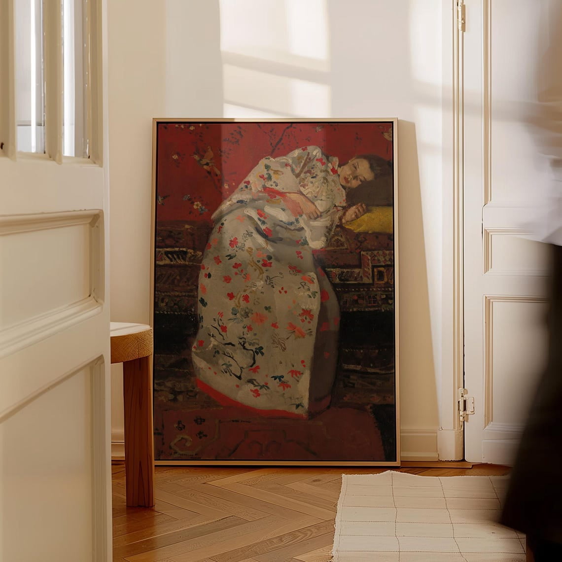 Japanese Kimono Woman Portrait: Japandi Style Red Poster, Cultural ...