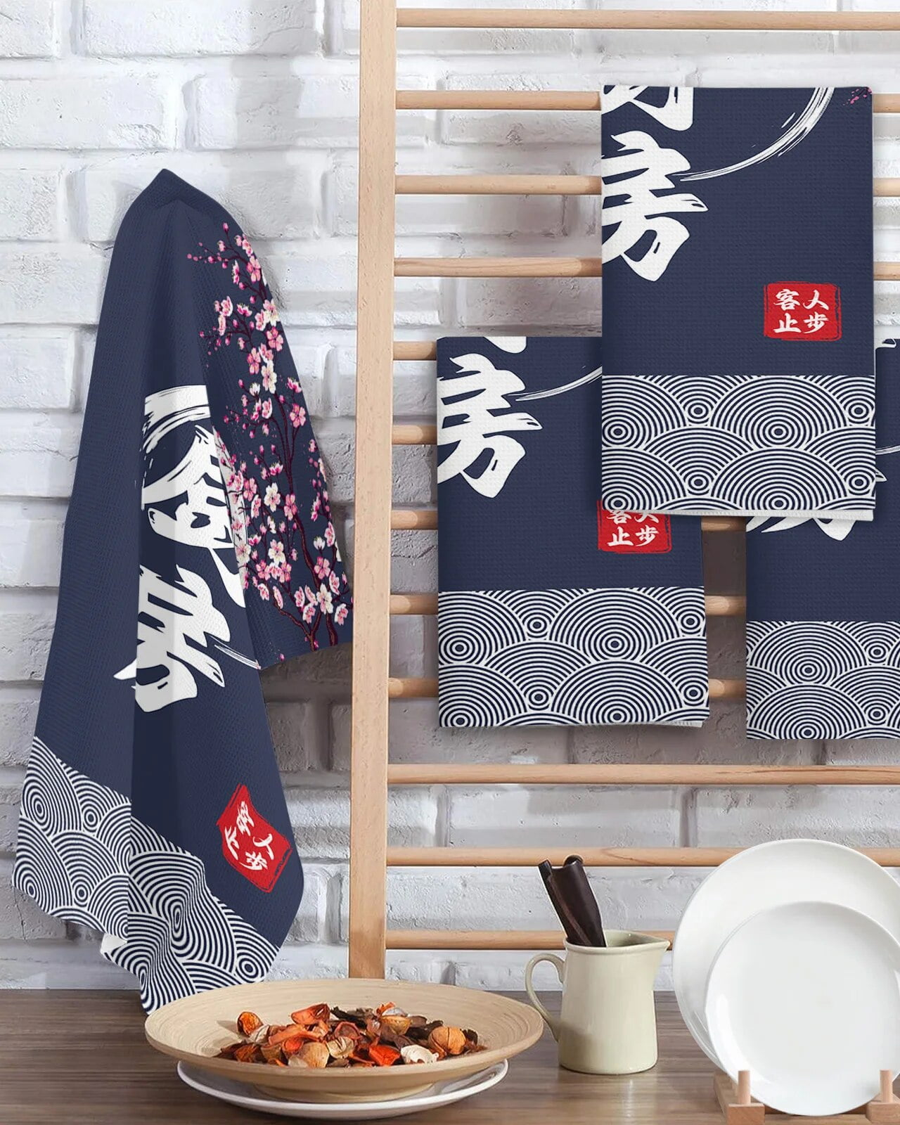 Japanese Kitchen Cherry Blossom Lucky Cloud Tea Towels Absorption Walf ...