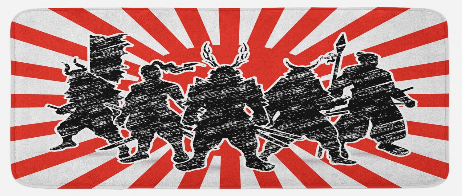 Japanese Kitchen Mat, Group of Samurai Ninja Posing and Getting Ready ...