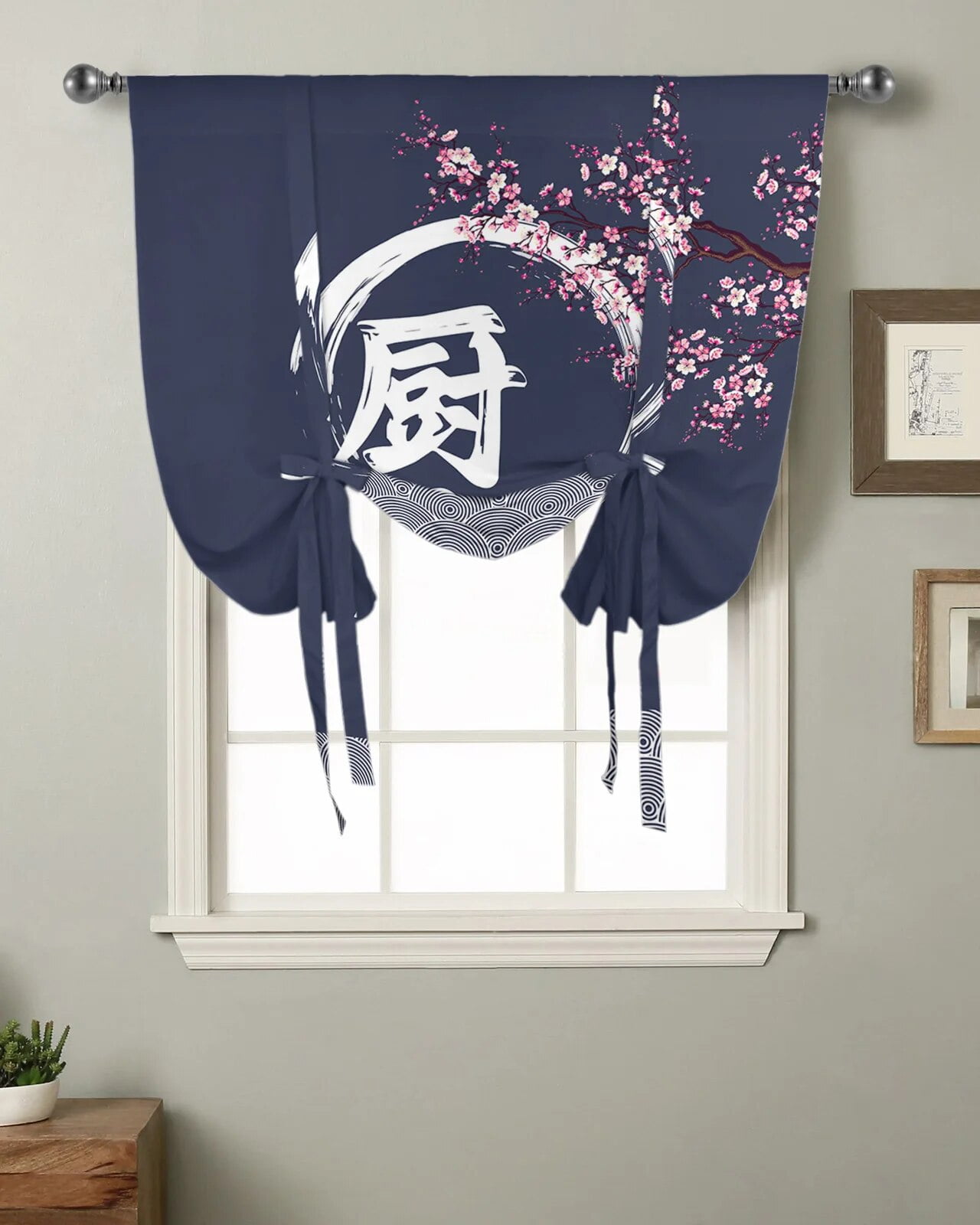 Japanese Kitchen Sakura Texture Kitchen Short Window Curtain Rod Pocket ...