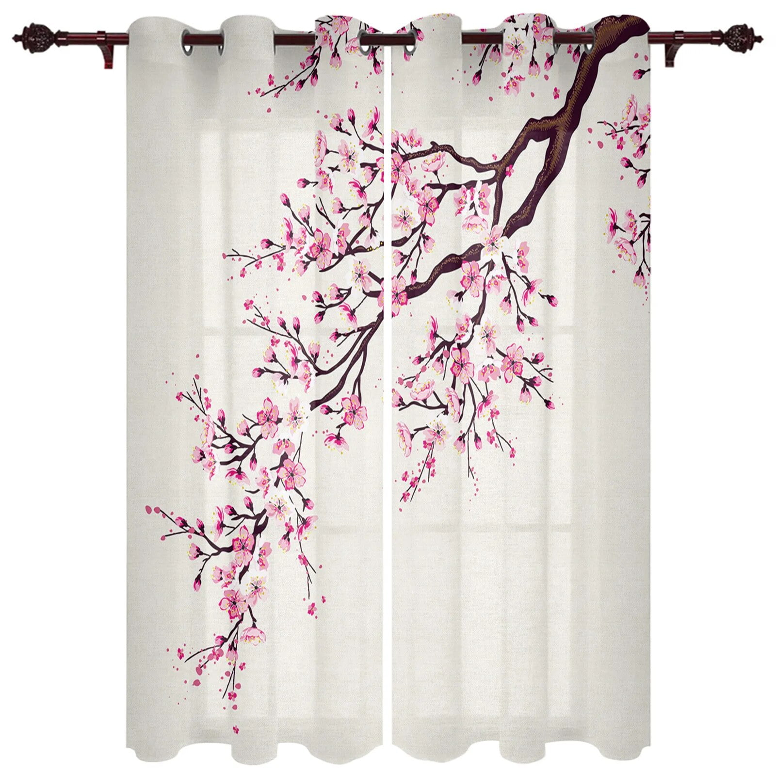 Japanese Kitchen Sakura Texture Modern Window Curtains for Living Room ...