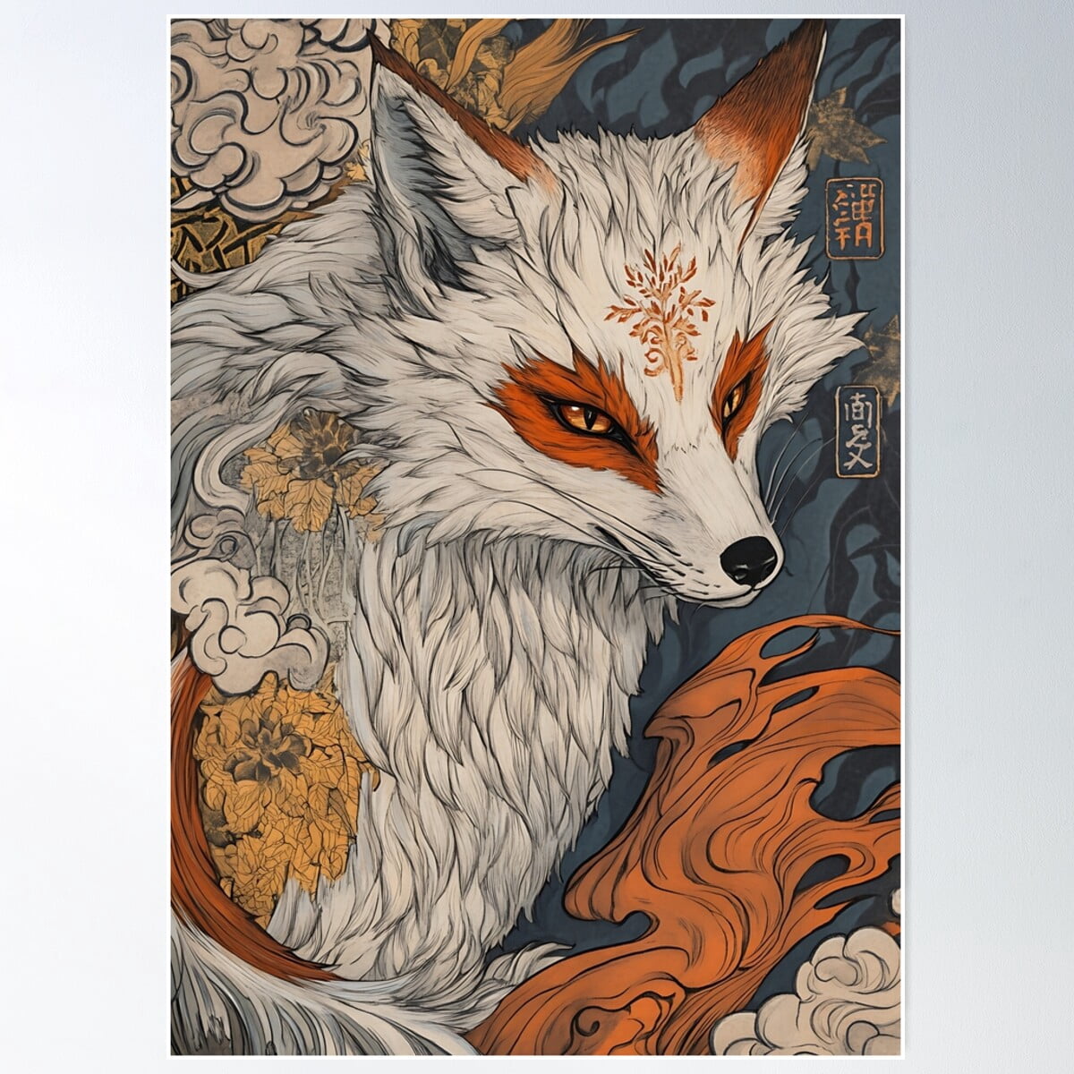 Japanese Kitsune Art: Silver Whispers Spirit Poster Wall Art, Modern ...