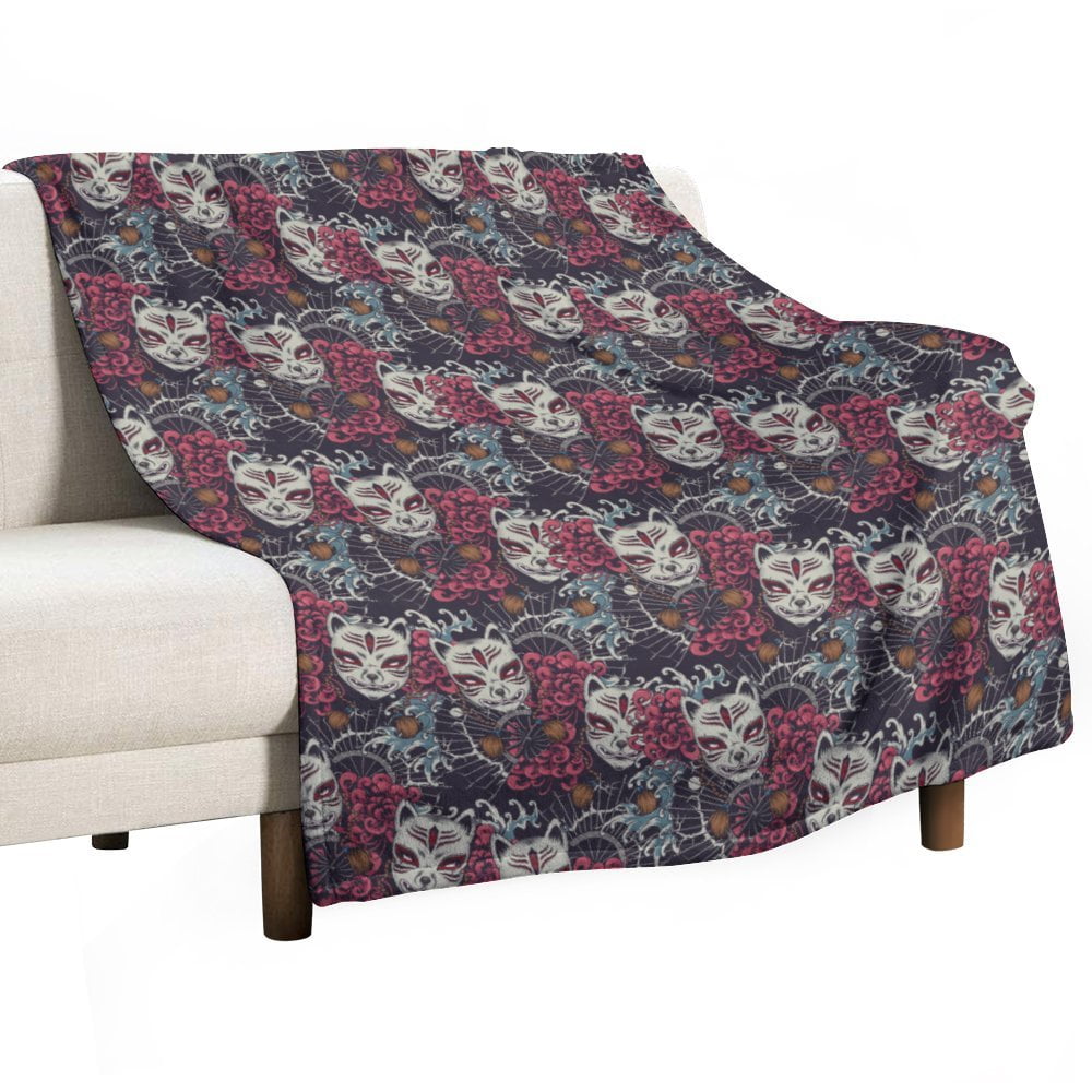 Japanese Kitsune Mask Blanket, Gift Throw Blanket for Sofa Couch Chair ...