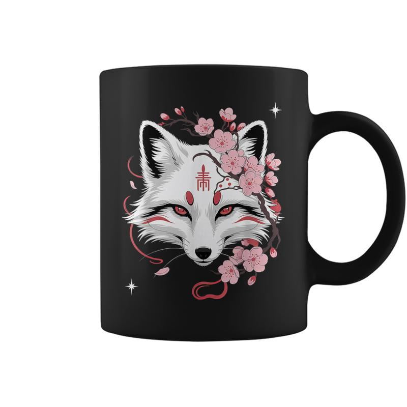 Japanese Kitsune White Fox Anime Kawaii Cherry Blossom Coffee Mugs ...