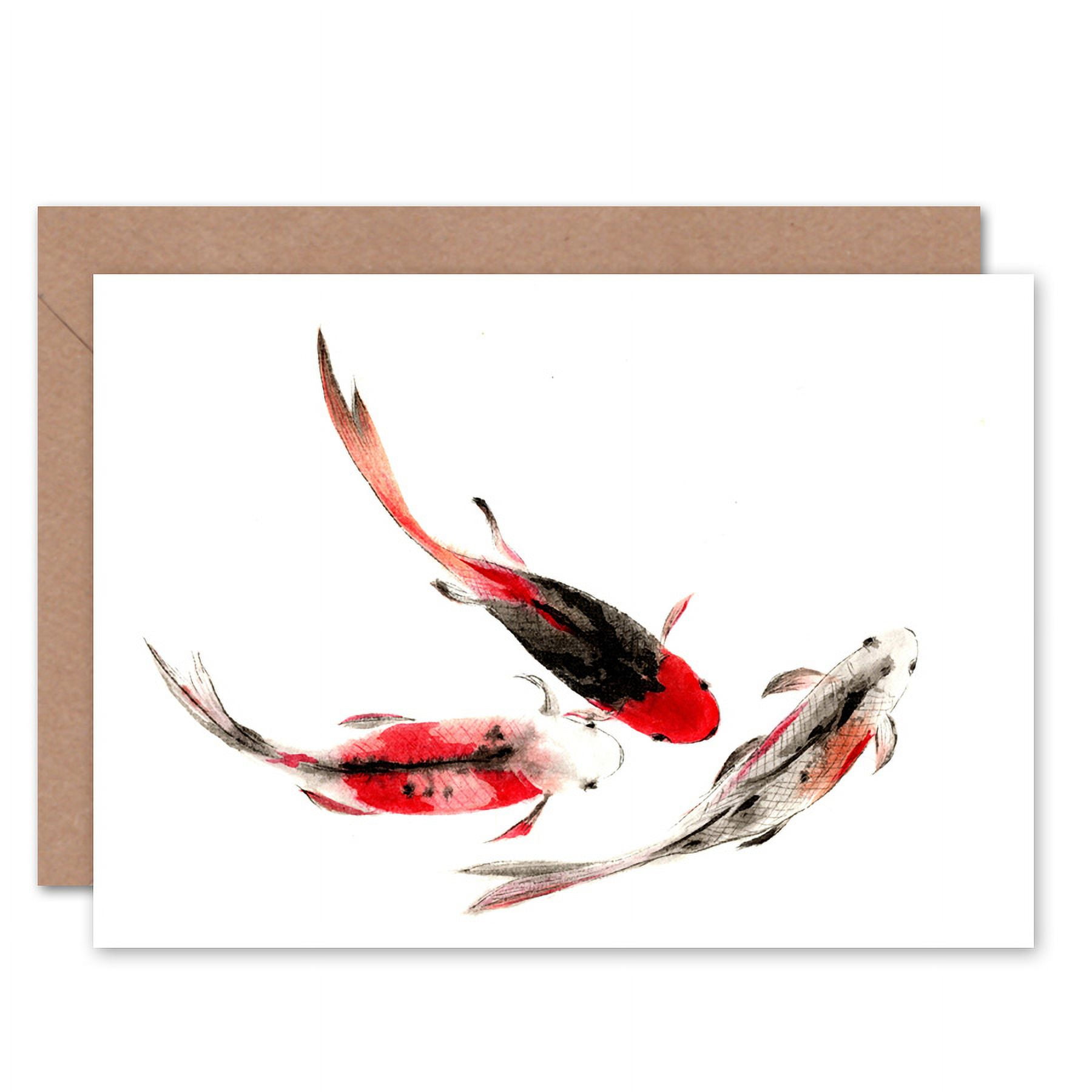 Japanese Koi Fish Black And Red Greetings Card Plus Envelope Blank ...