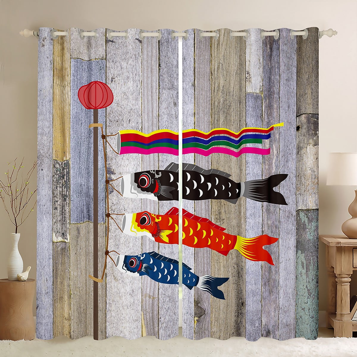 Japanese Koi Fish 30%-50% Blackout Curtains, Farmhouse Old Barn Door ...