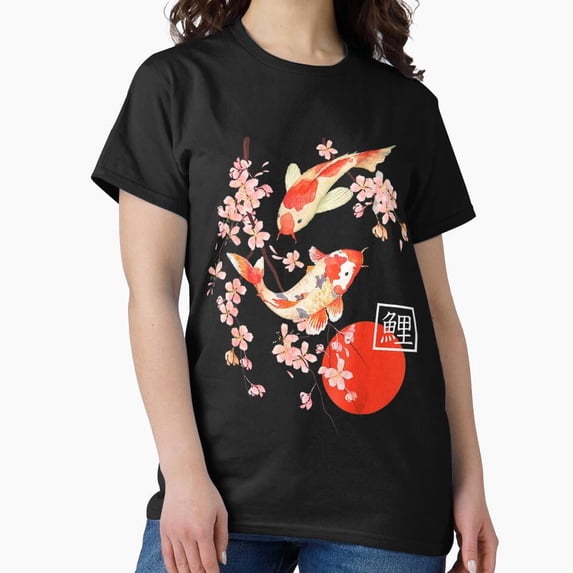 Japanese Koi Fish Cherry Blossom T-Shirt - Traditional Art Print Tee ...