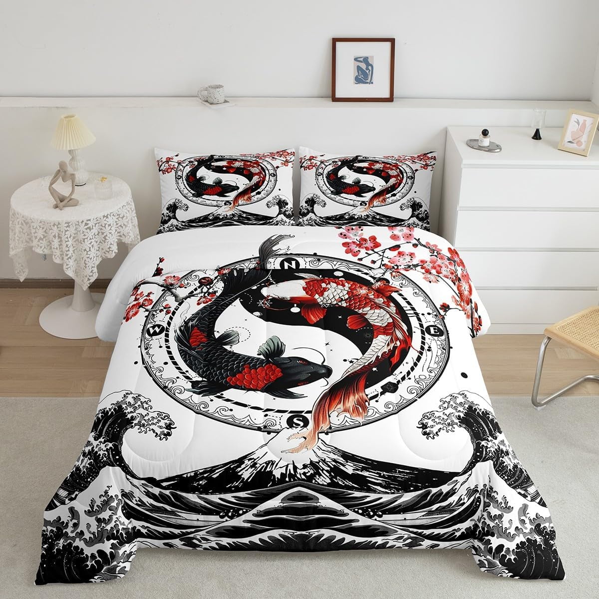 Japanese Koi Fish Comforter Set Full Size Kids Cherry Blossoms ...