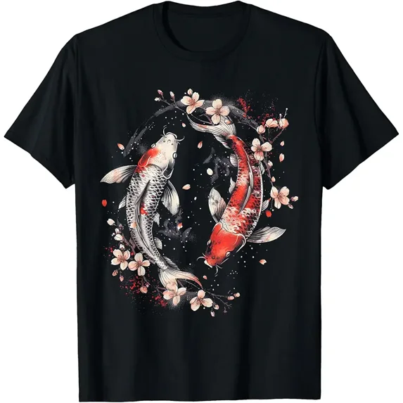 Japanese Koi Fish Sakura Blossom Unisex Short Sleeve Graphic T-Shirt ...