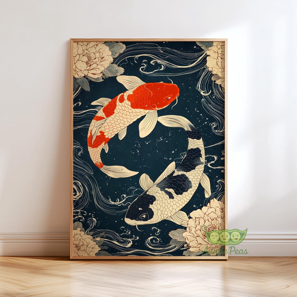 Japanese Koi Fish Traditional Ukiyo-e Style Carp Zen Pond Floral ...