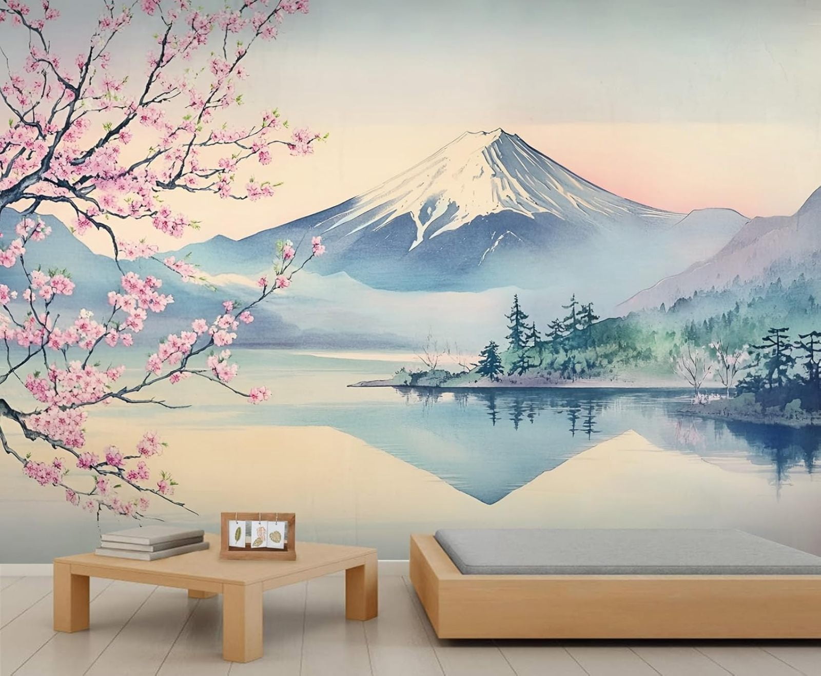 Japanese Landscape Wall Mural - Mount Cherry Blossoms Murals, Oriental ...