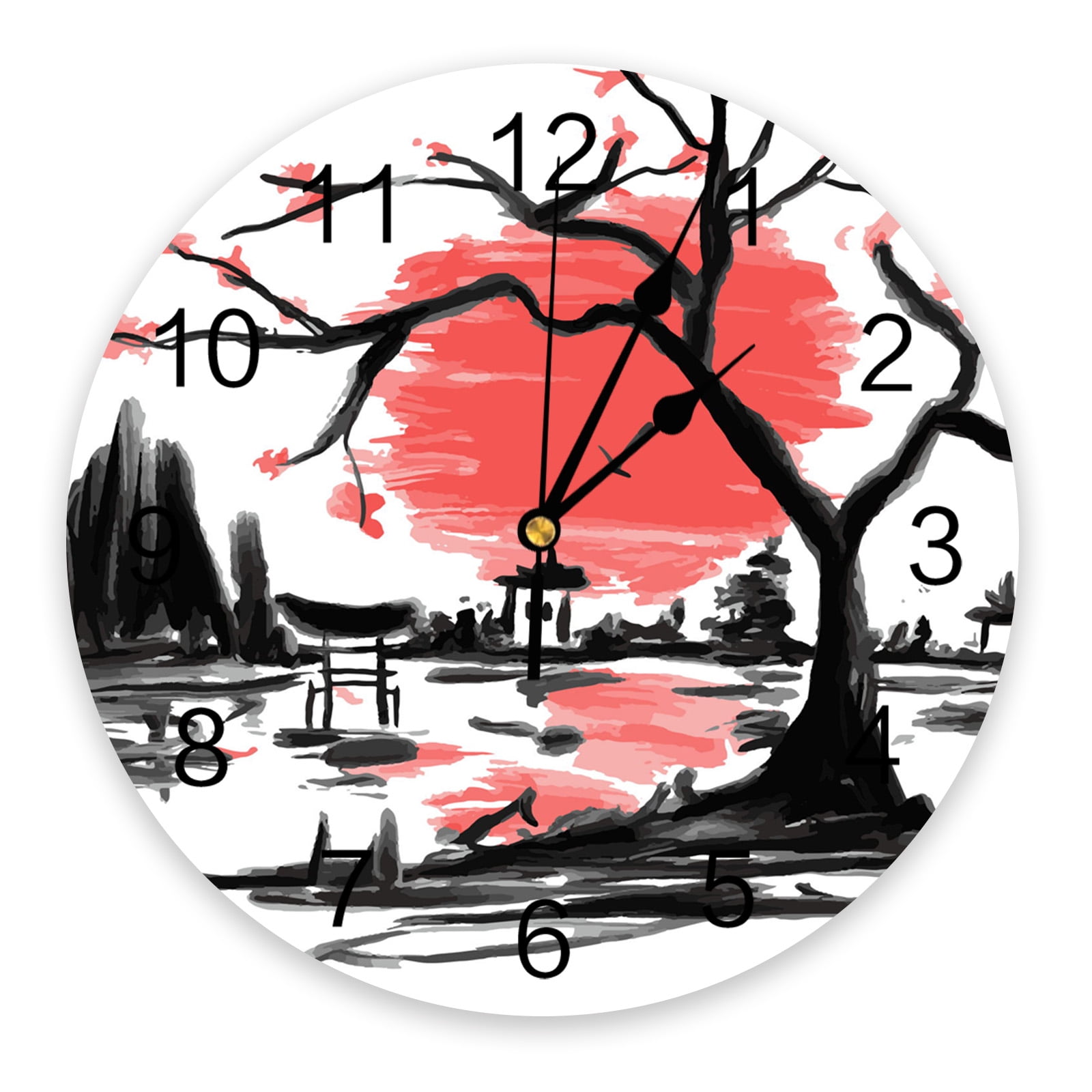 Japanese Landscape With Sakura Branches Wall Clock Modern Design Living ...
