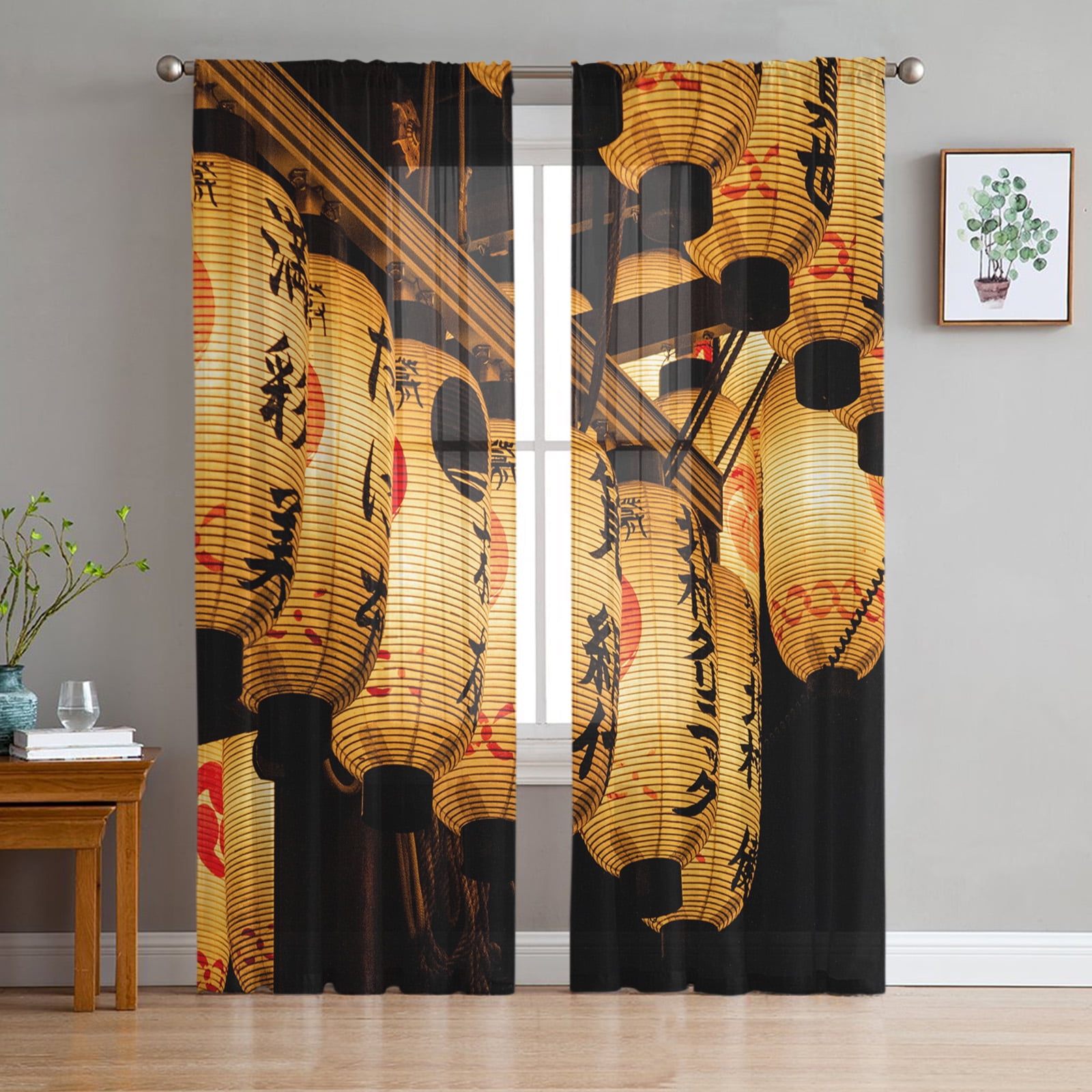 Japanese Lantern Night Scene Tulle Curtains for Living Room Bedroom ...