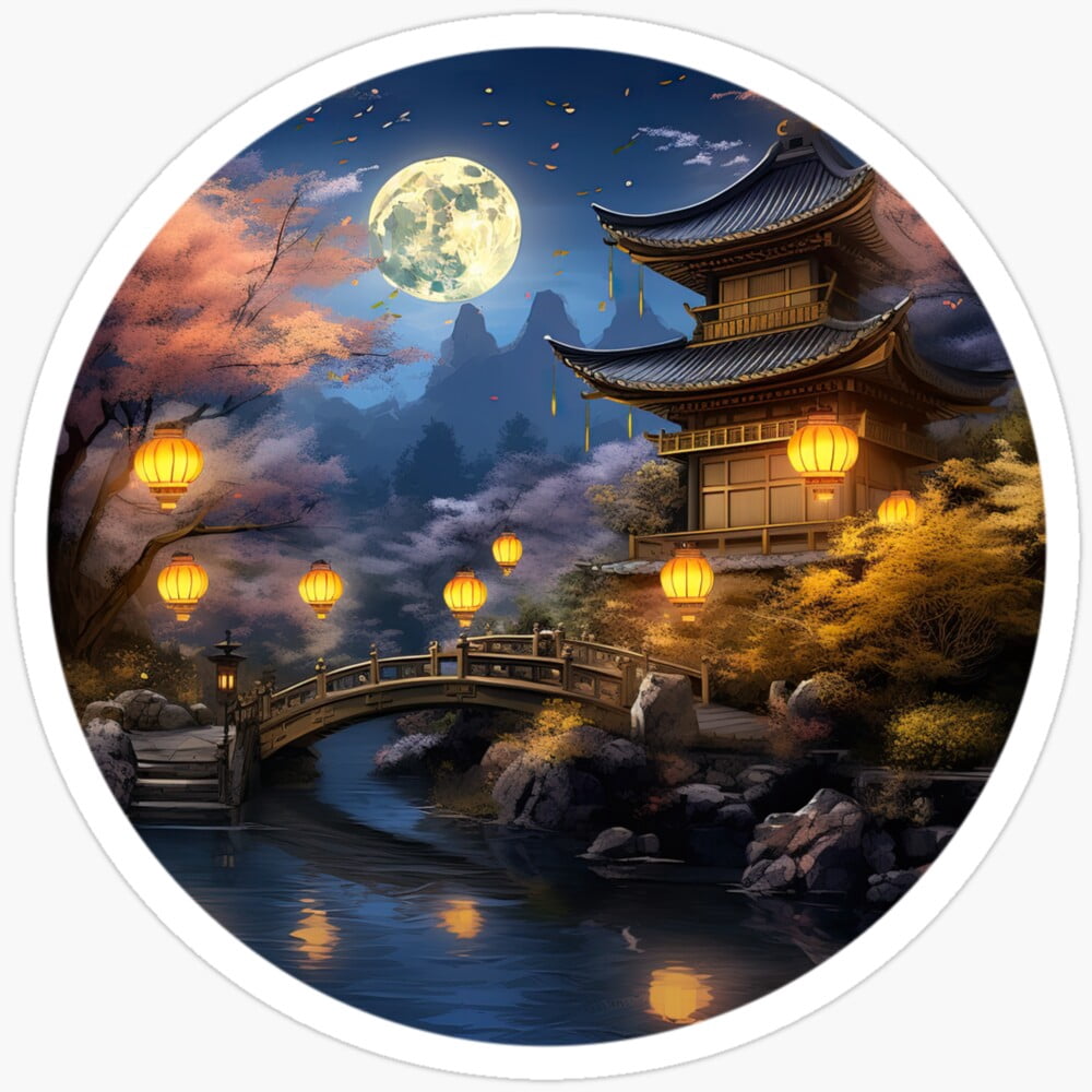 Japanese Lanterns Pagoda Sakura Art Stickerphone Decal Water Bottle ...