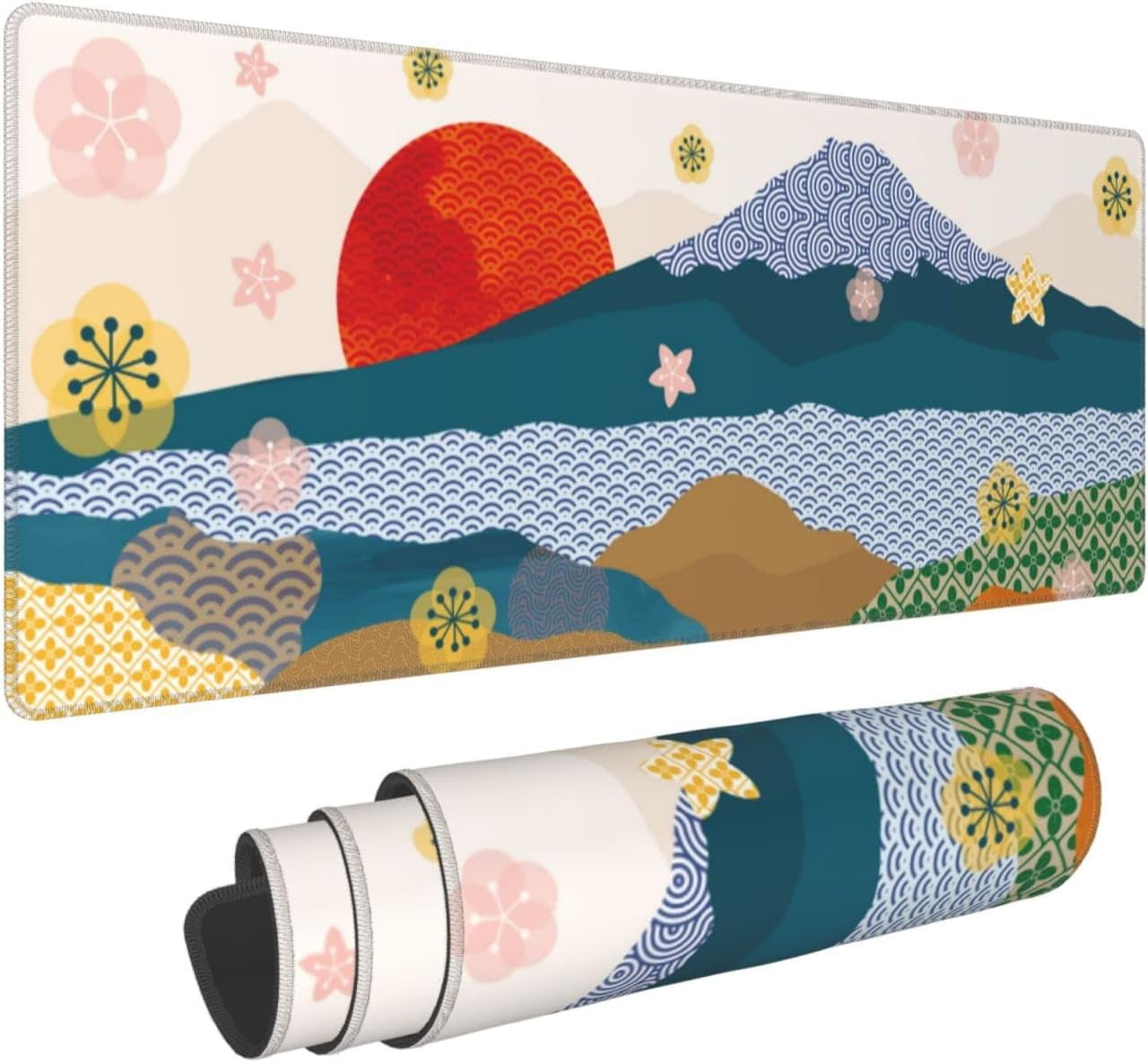 Japanese Large Gaming Mouse Pad, Abstract XL Mousepad, Stitched Non ...