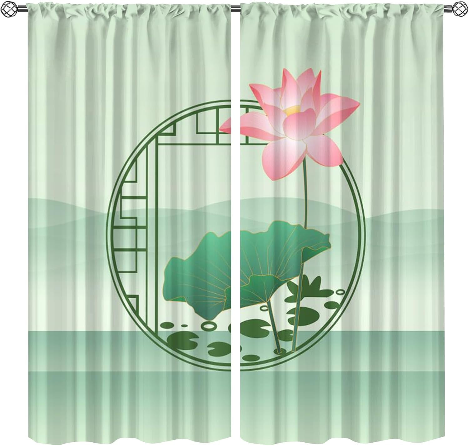 Japanese Lotus Blackout Curtains 84x84in - Chinese Traditional Ink ...