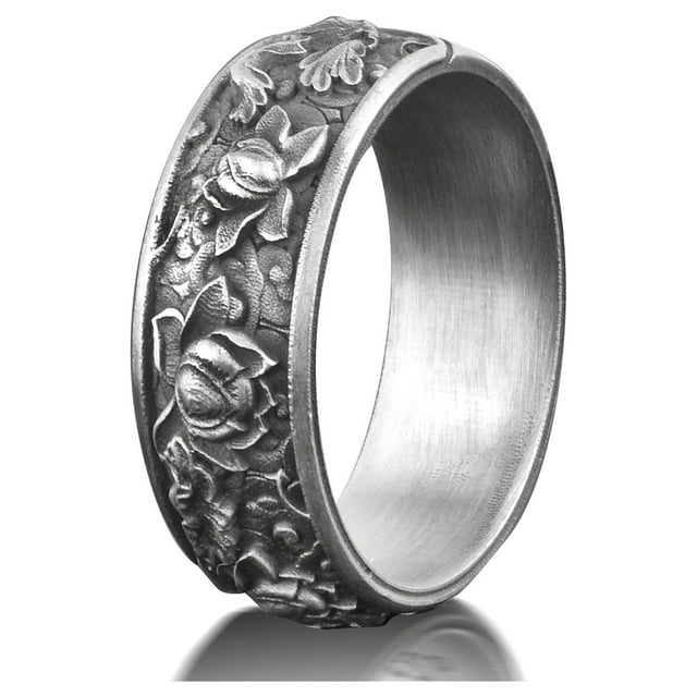 Japanese Lotus Flower Kanji Ornamental Wedding Men's Band Ring ...