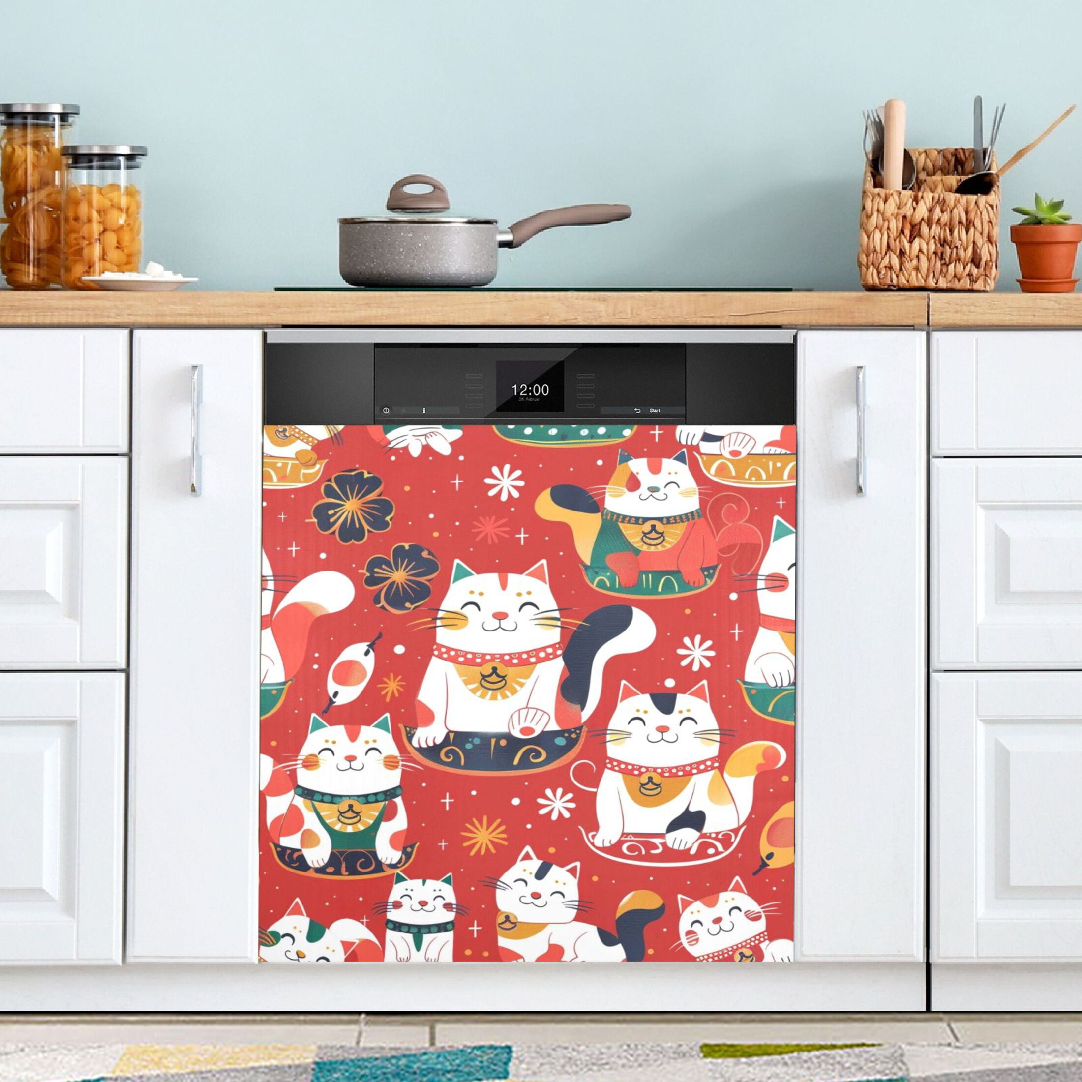 Japanese Lucky Cats Magnetic Dishwasher Covers Refrigerator Magnet ...
