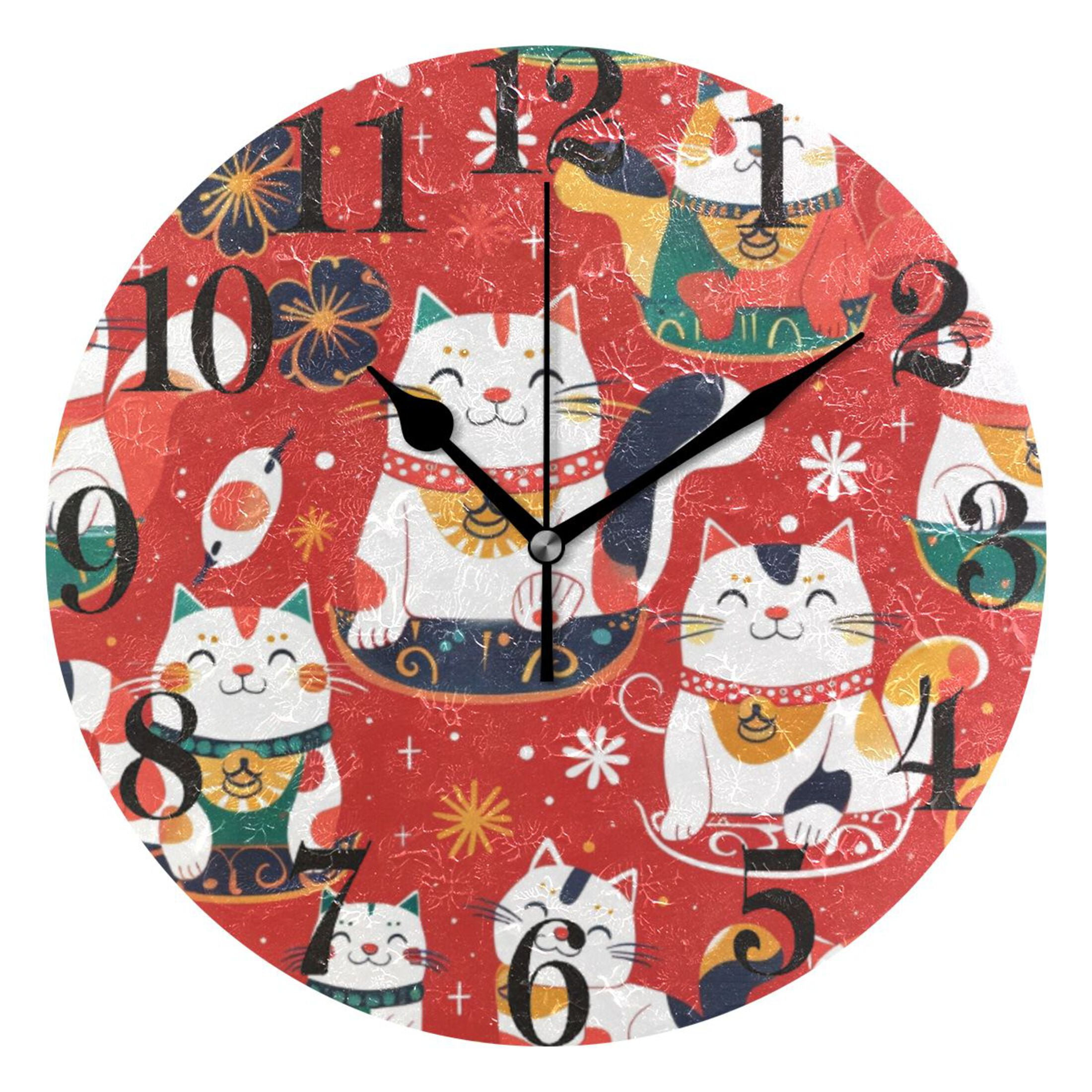 Japanese Lucky Cats Wall Clock 9.8 inch Battery Operated Clocks Non ...