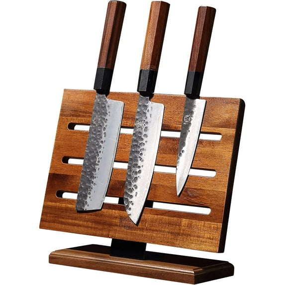 Japanese Magnetic Knife Block, Acacia Wood Knives Holder Stand ...