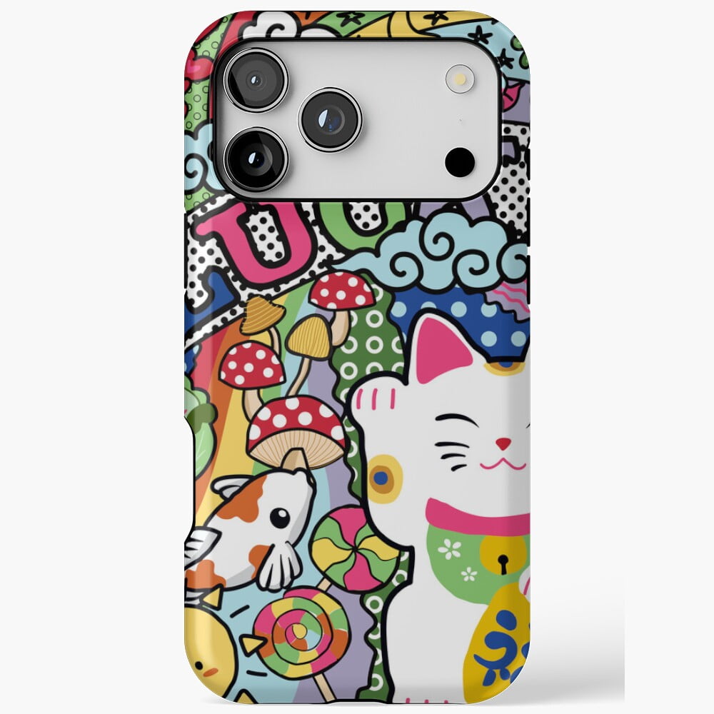 Japanese Maneki Neko Fortune Cat Art iPhone Case 17 11 12 13 14 15 16 ...