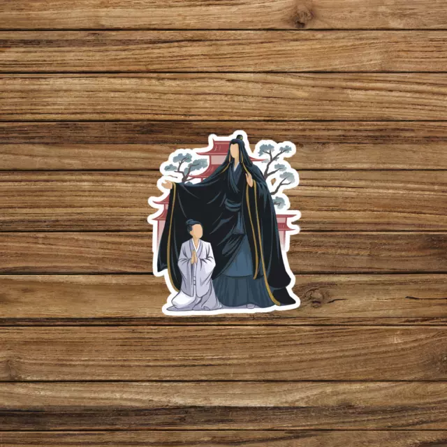 Japanese Manga Fantasy Art Sticker - Monk & Warlord Pray At Templephone ...